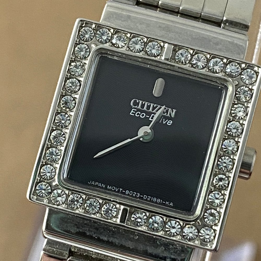 Citizen Eco-Drive Watch Square Face Crystal Bezel - Gem